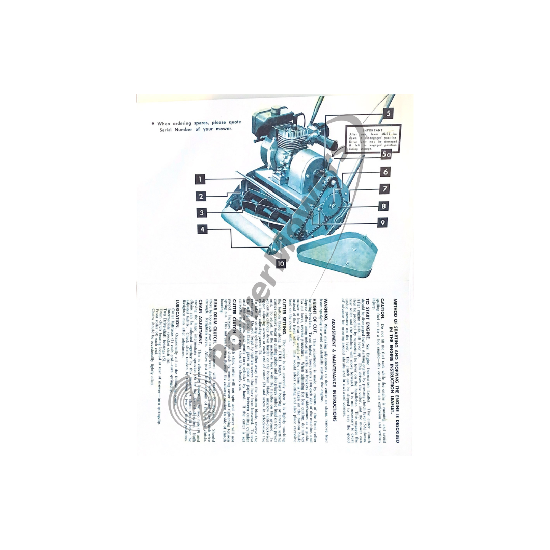 Scott Bonnar Model 40 Petrol Mower 14" Operating and Maintenance Instr ...