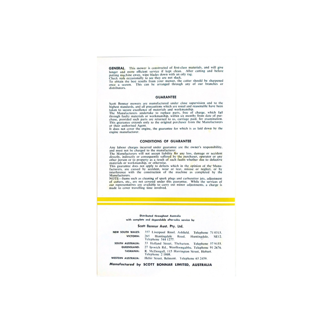 Scott Bonnar Model 40 Petrol Mower 14" Operating and Maintenance Instr ...
